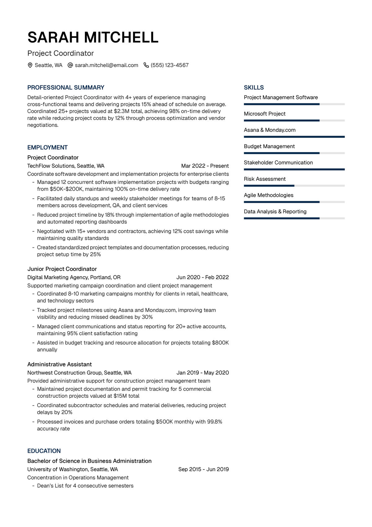 Project Coordinator Resume Example & Writing Guide | UseResume