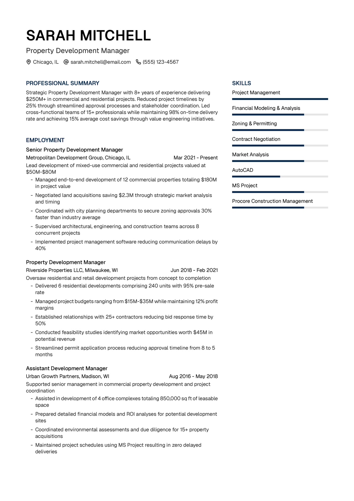 Property Development Manager Resume Example & Writing Guide | UseResume