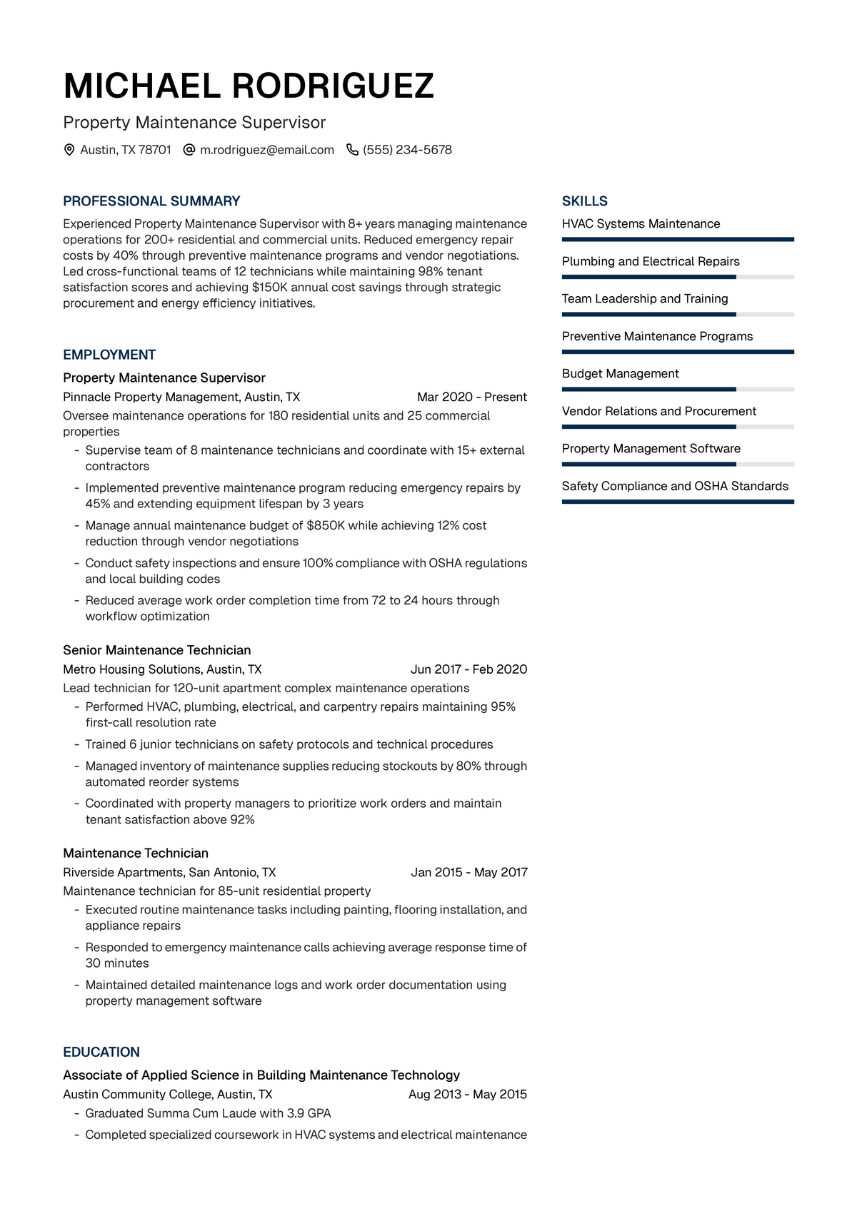 Property Maintenance Supervisor Resume Example & Writing Guide ...