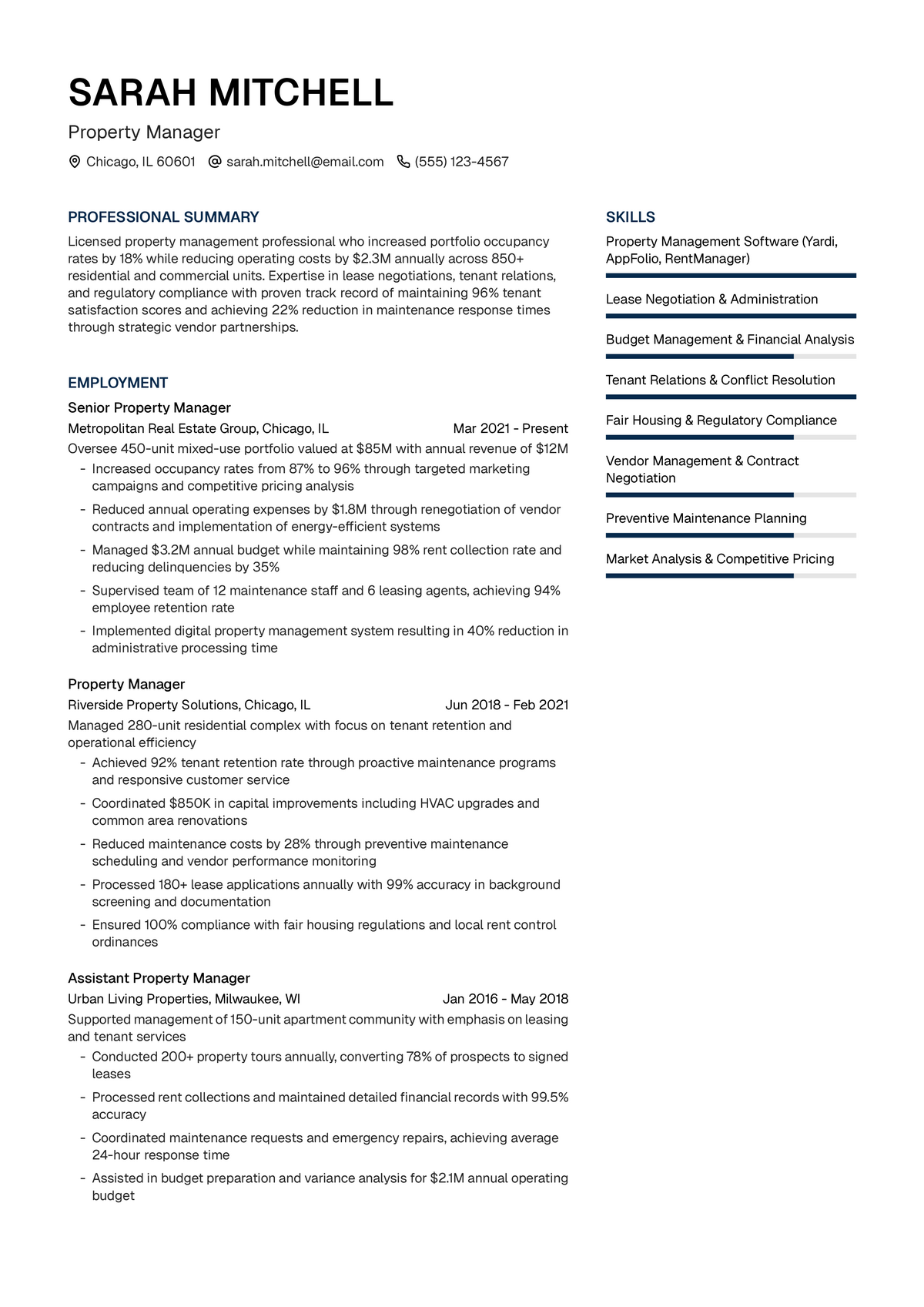 Property Manager Resume Example & Writing Guide | UseResume
