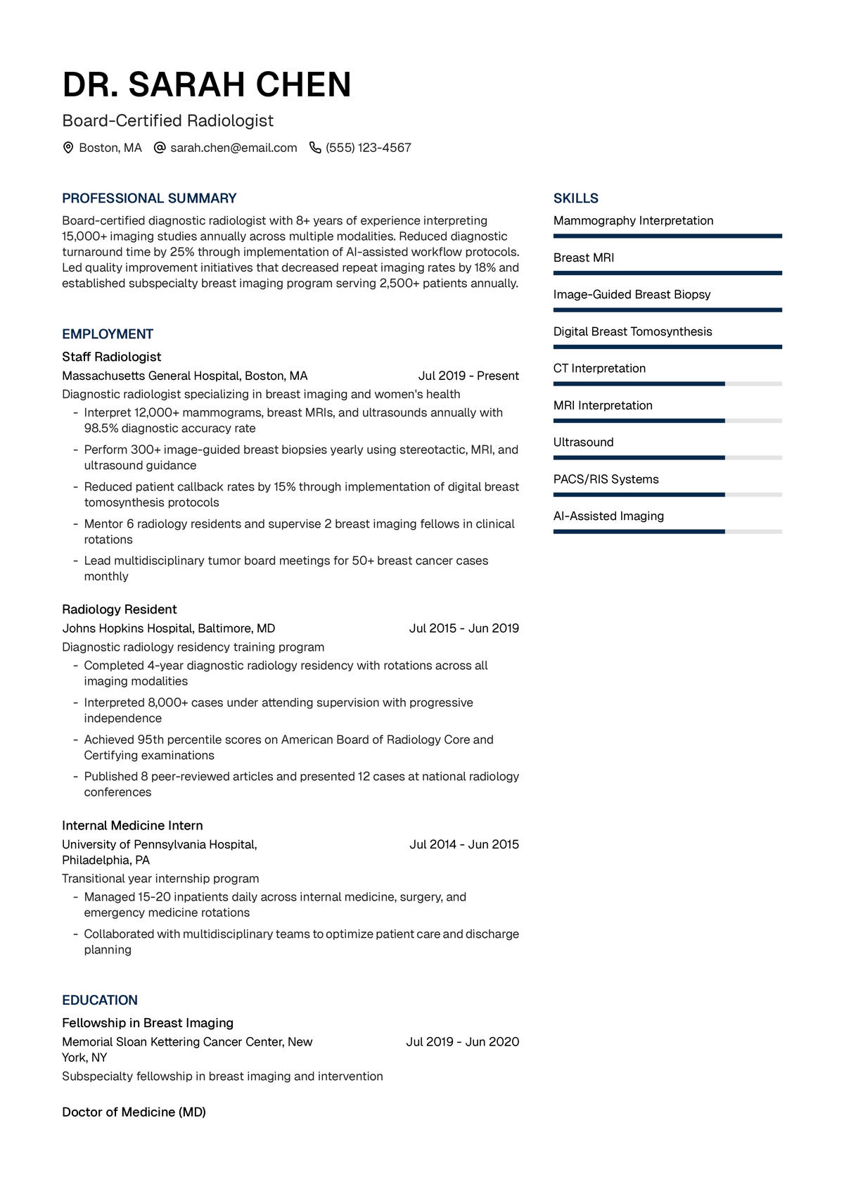 Radiologist Resume Example & Writing Guide | UseResume