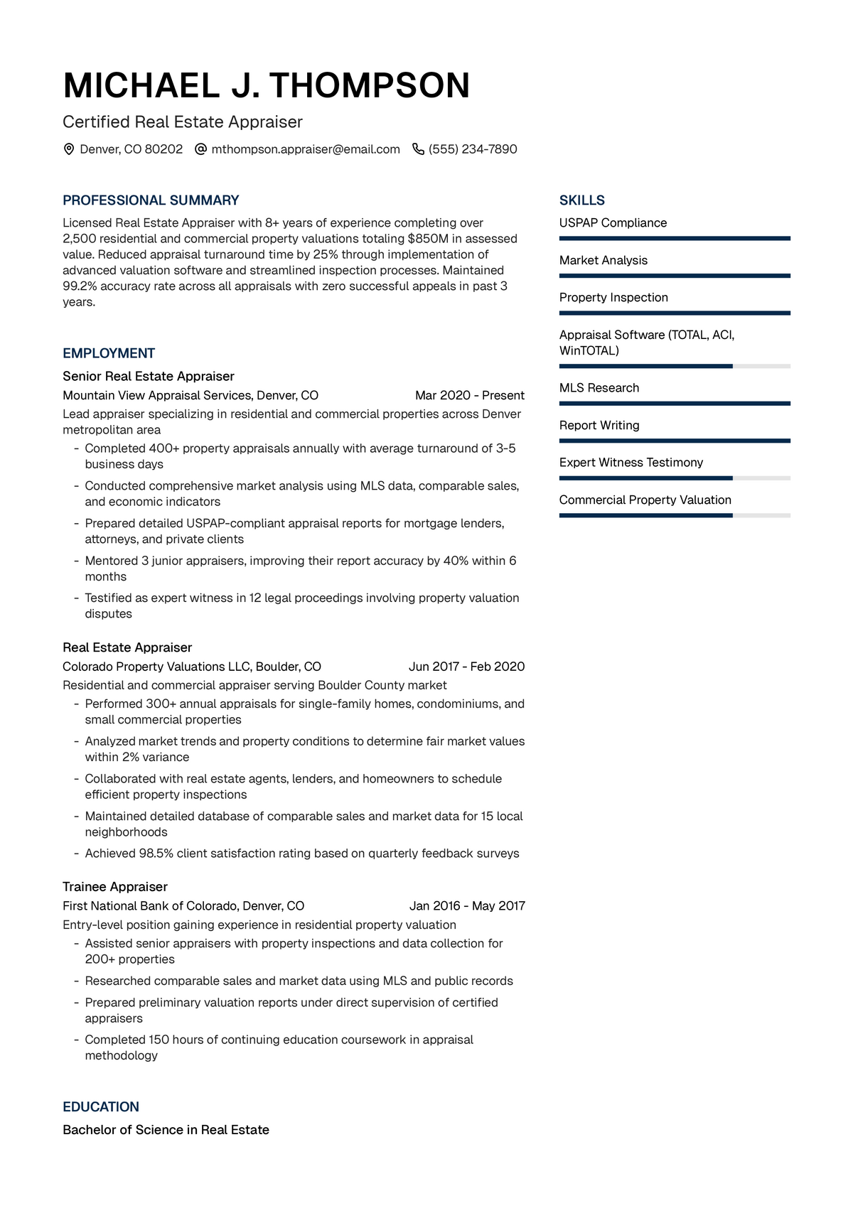 Real Estate Appraiser Resume Example & Writing Guide | UseResume