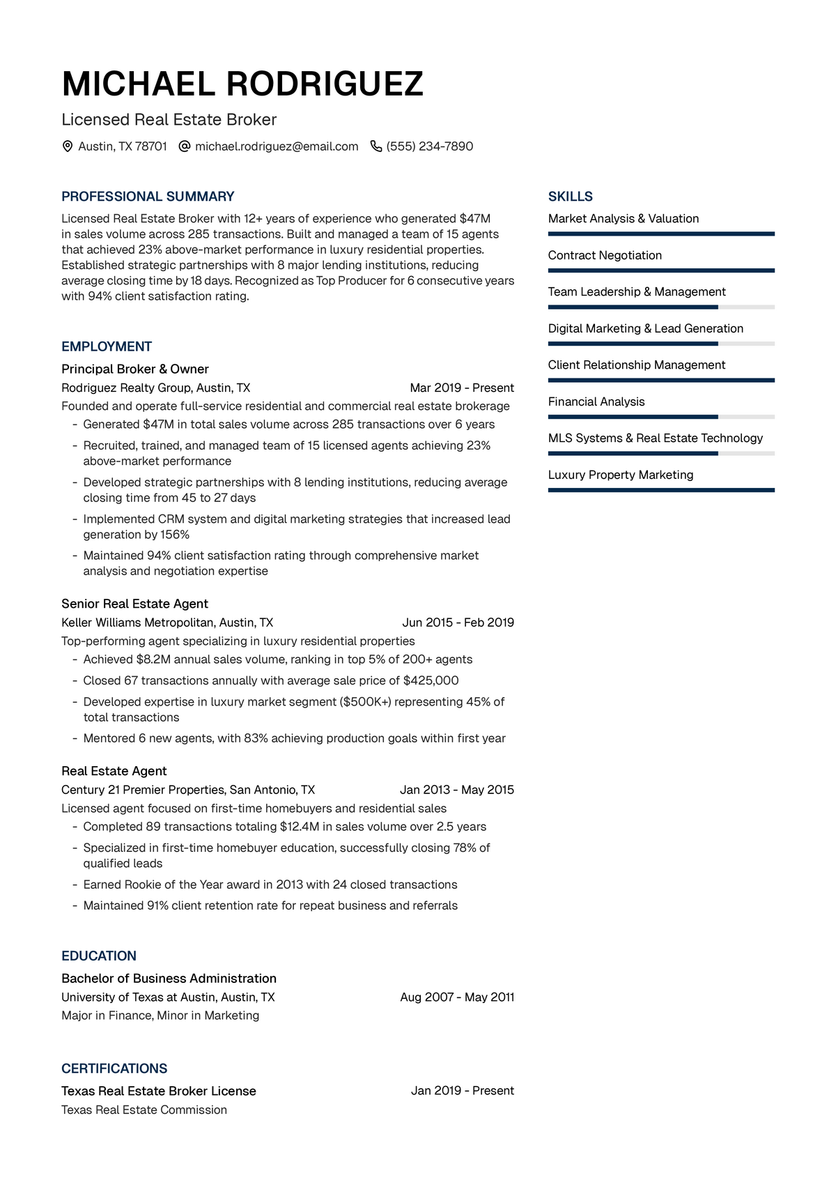 Real Estate Broker Resume Example & Writing Guide | UseResume