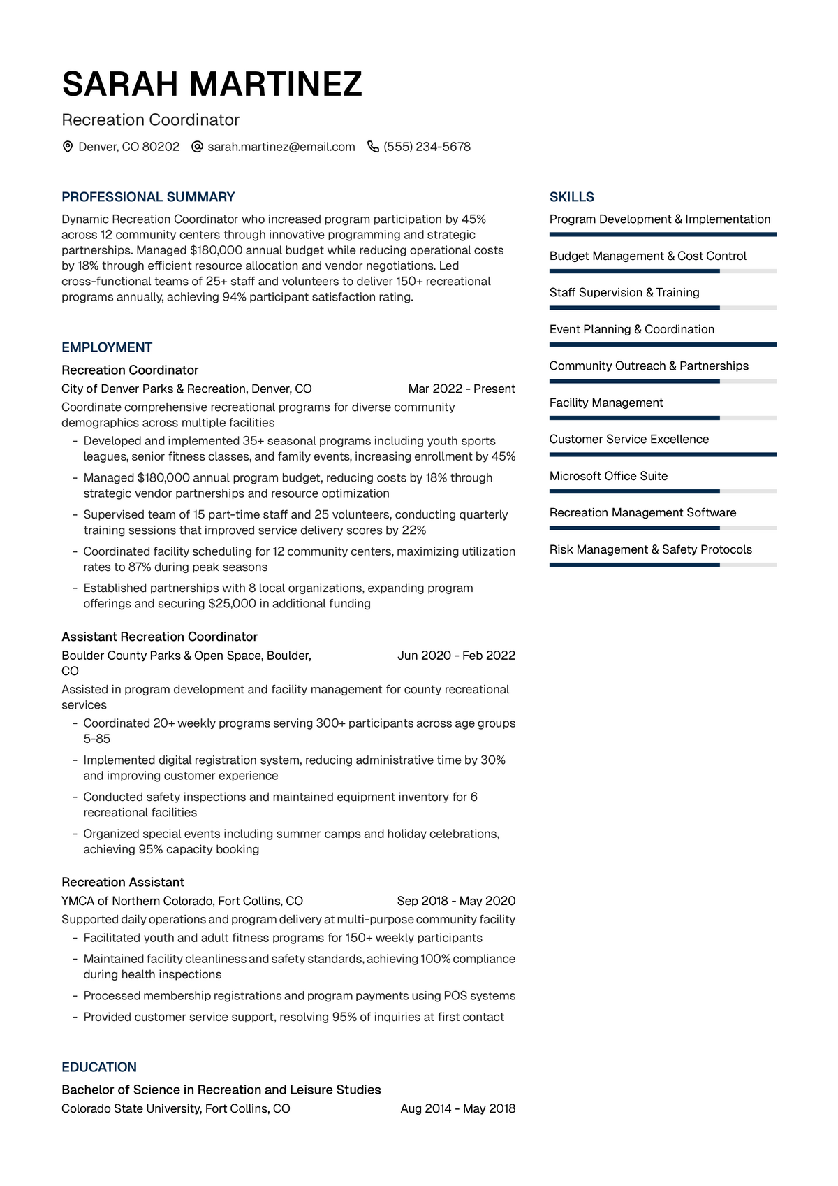 Recreation Coordinator Resume Example & Writing Guide | UseResume