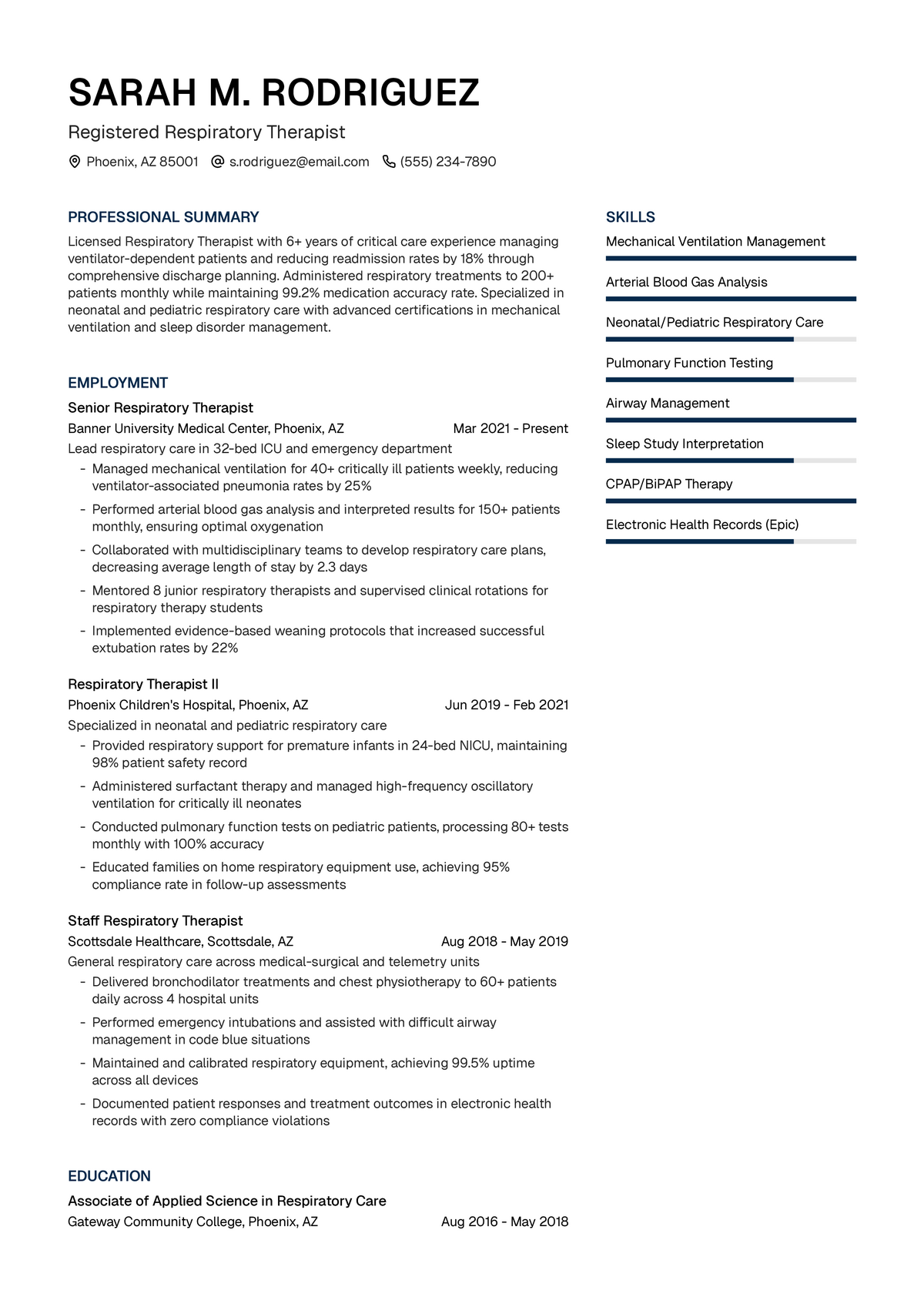 Respiratory Therapist Resume Example & Writing Guide | UseResume AI ...