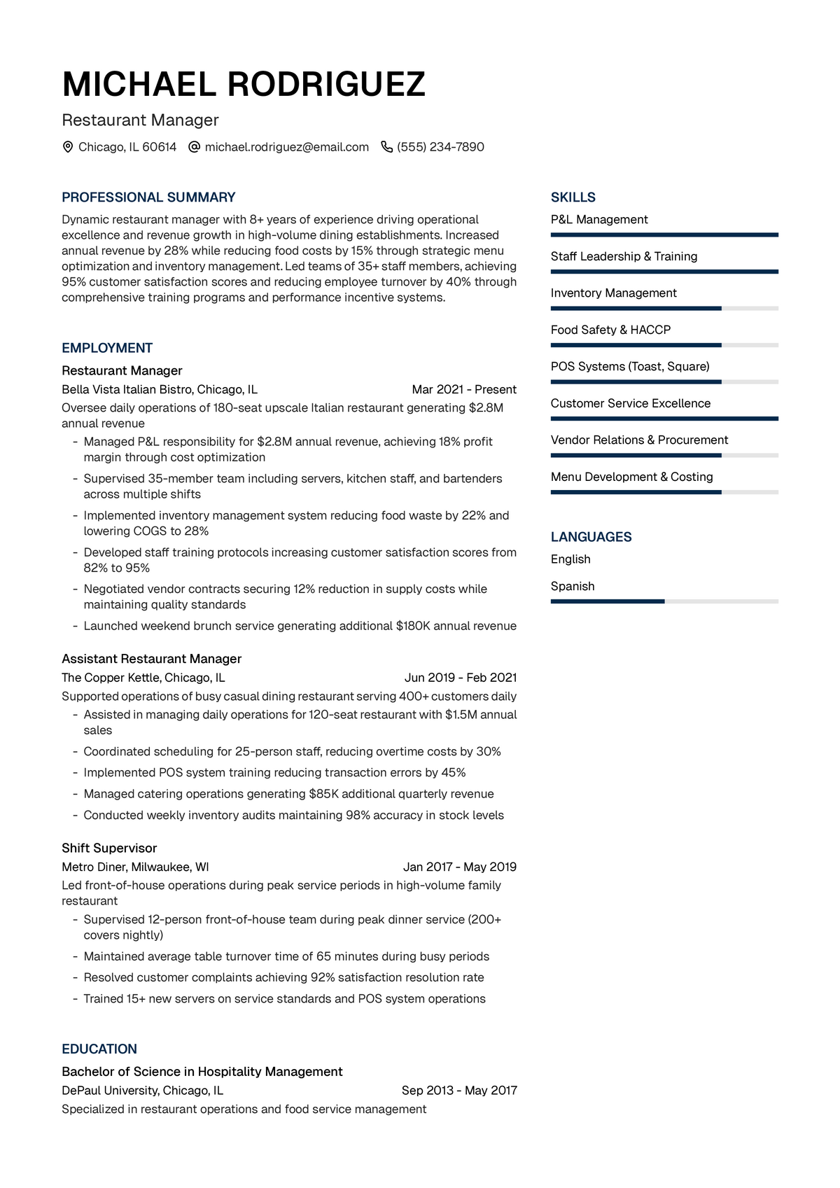 Restaurant Manager Resume Example & Writing Guide | UseResume