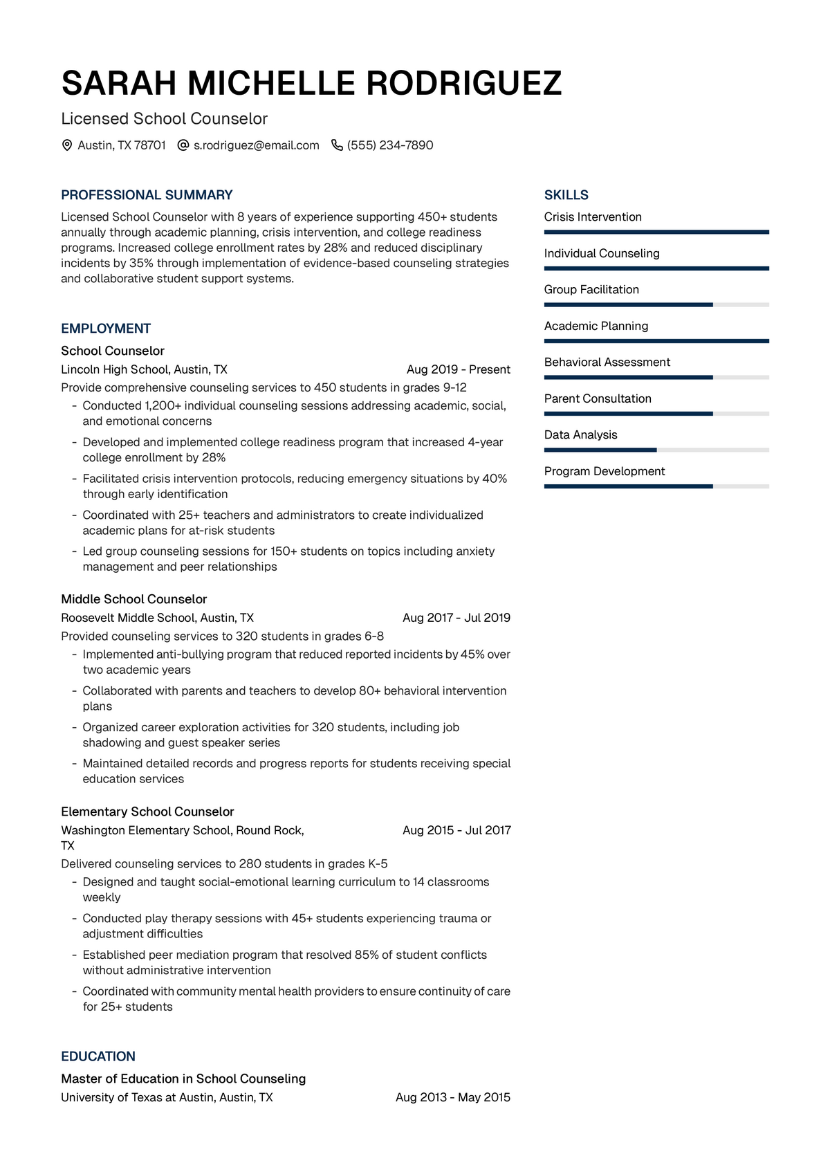 School Counselor Resume Example & Writing Guide | UseResume AI ...