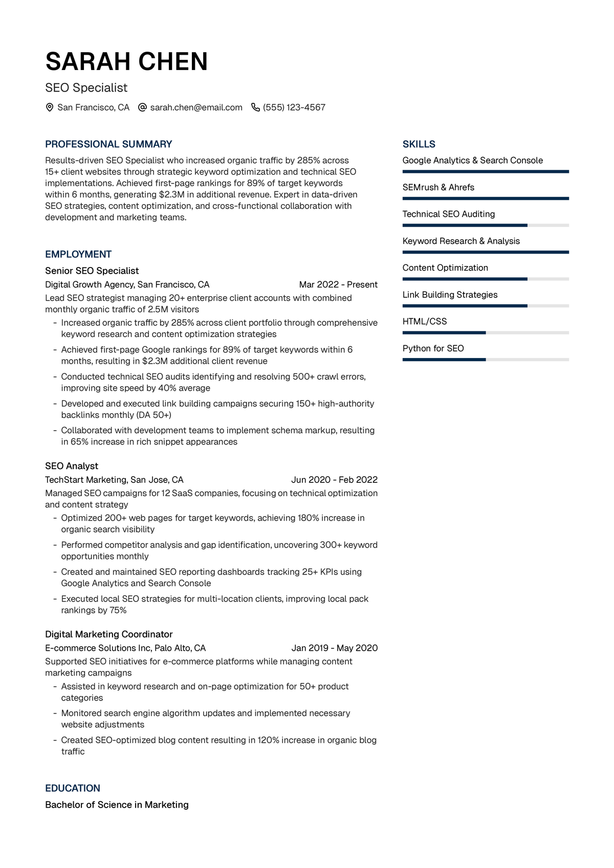 SEO Specialist Resume Example & Writing Guide | UseResume