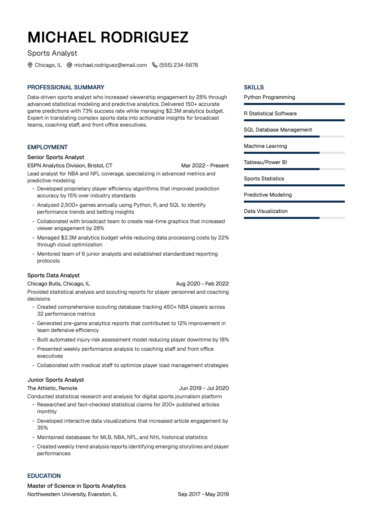 Sports Analyst Resume Example & Writing Guide | UseResume AI | UseResume AI