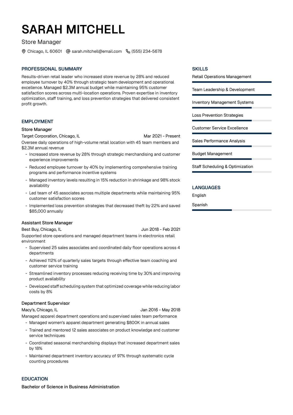 Store Manager Resume Example & Writing Guide | UseResume