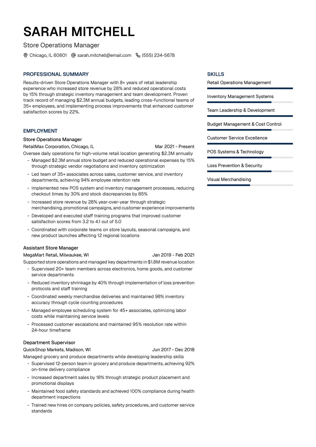 Store Operations Manager Resume Example & Writing Guide | UseResume