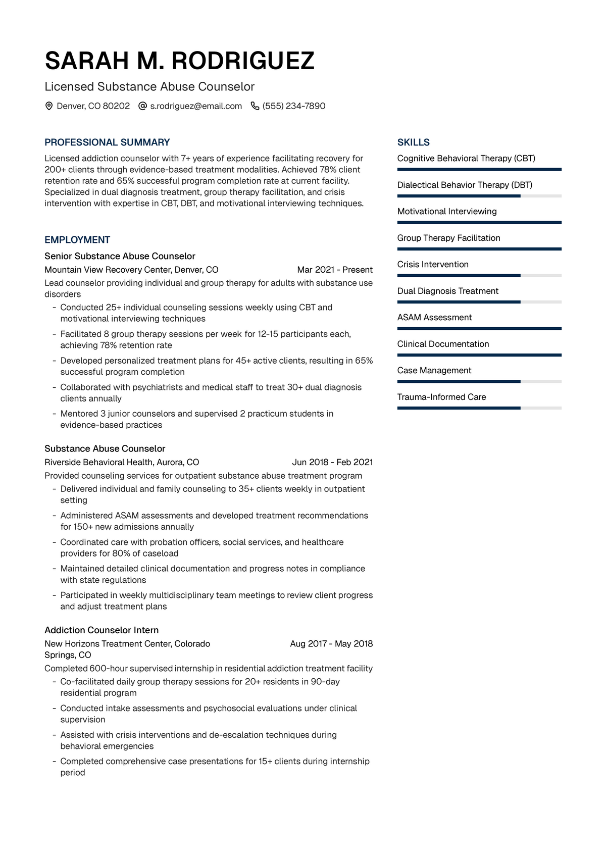 Substance Abuse Counselor Resume Example & Writing Guide | UseResume