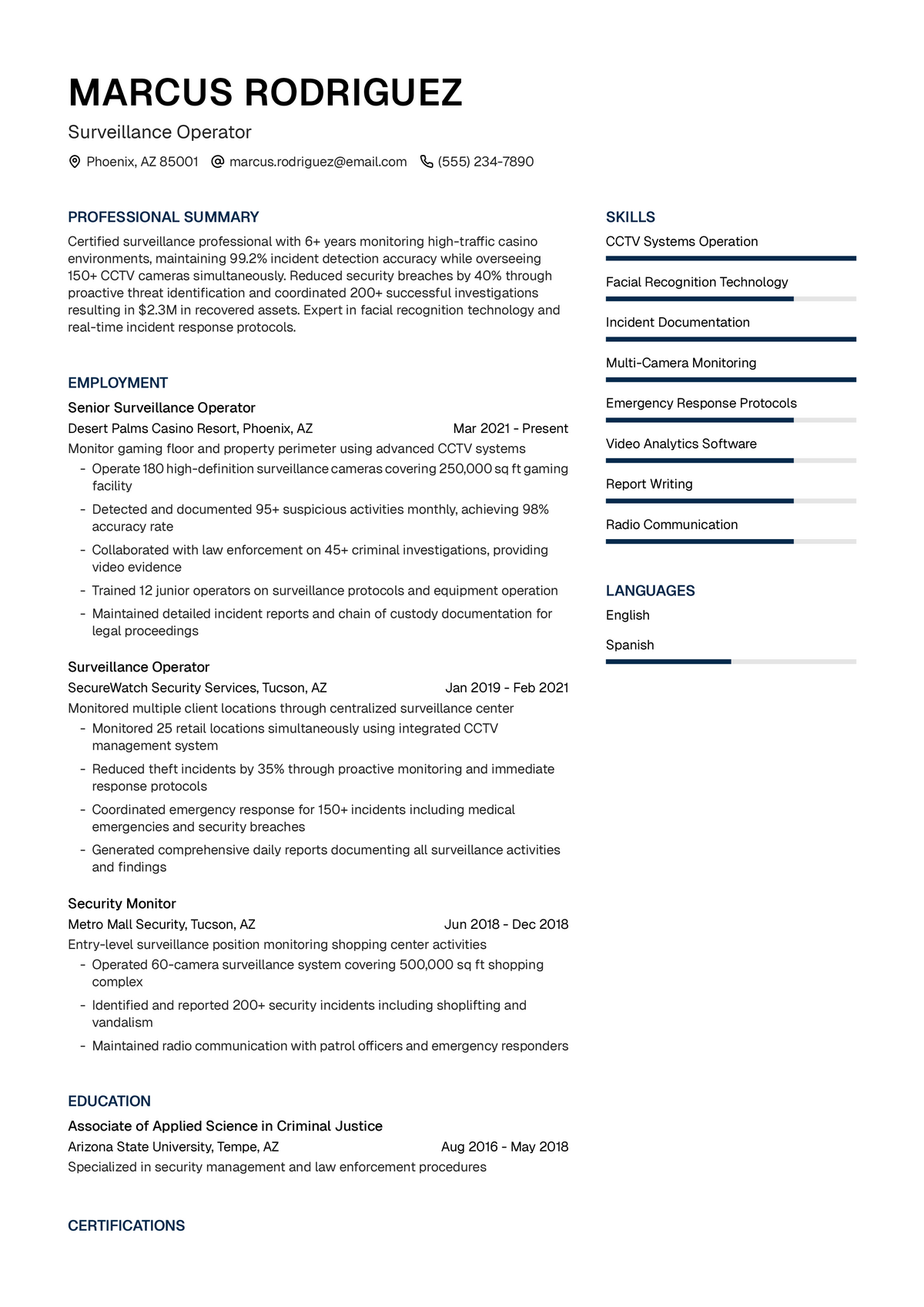 Surveillance Operator Resume Example & Writing Guide | UseResume