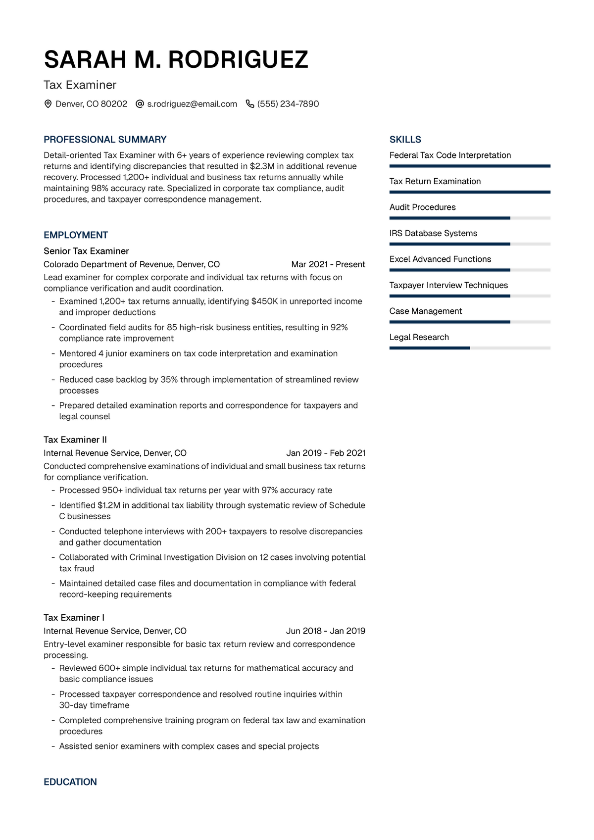 Tax Examiner Resume Example & Writing Guide | UseResume