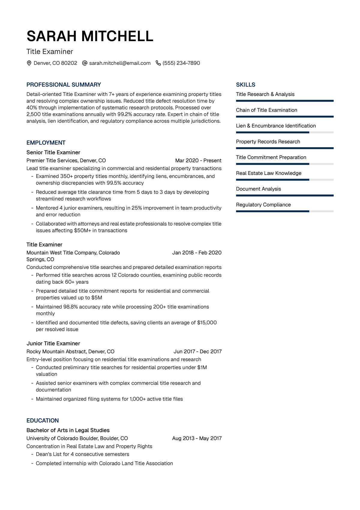 Title Examiner Resume Example & Writing Guide | UseResume