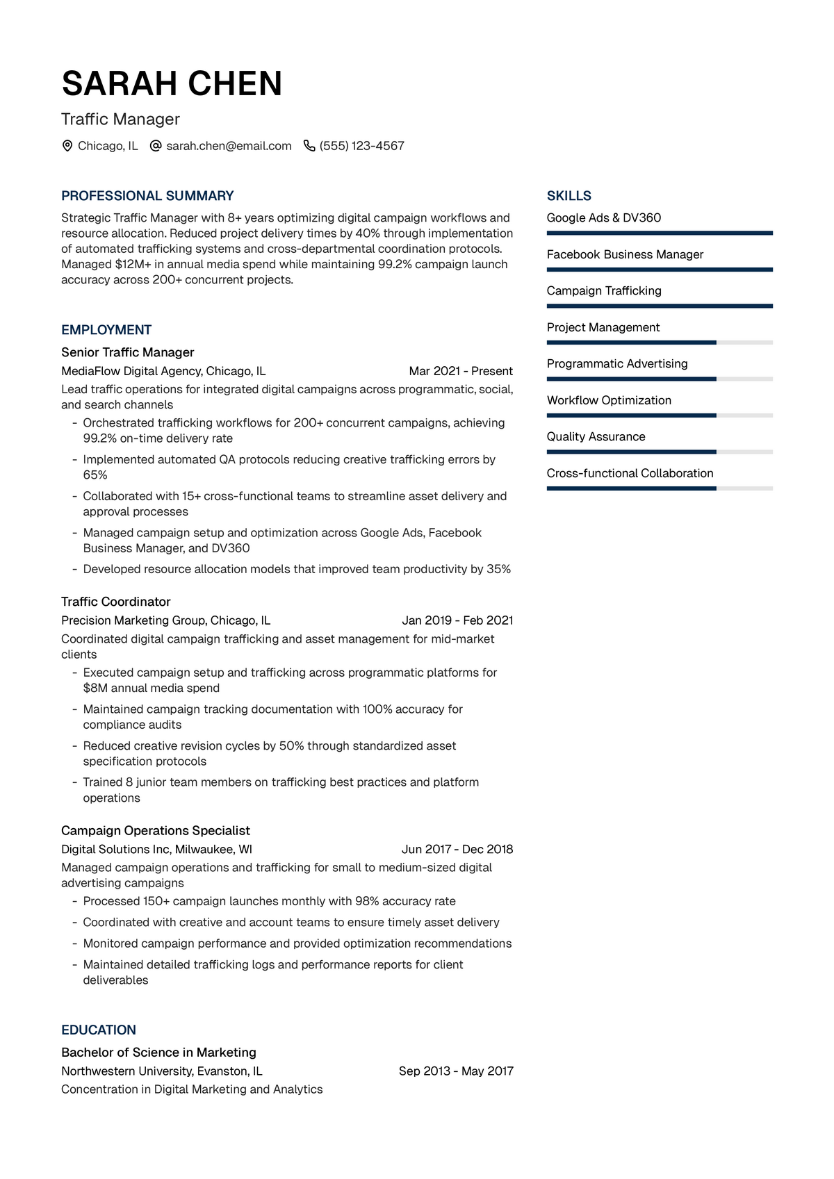 Traffic Manager Resume Example & Writing Guide | UseResume