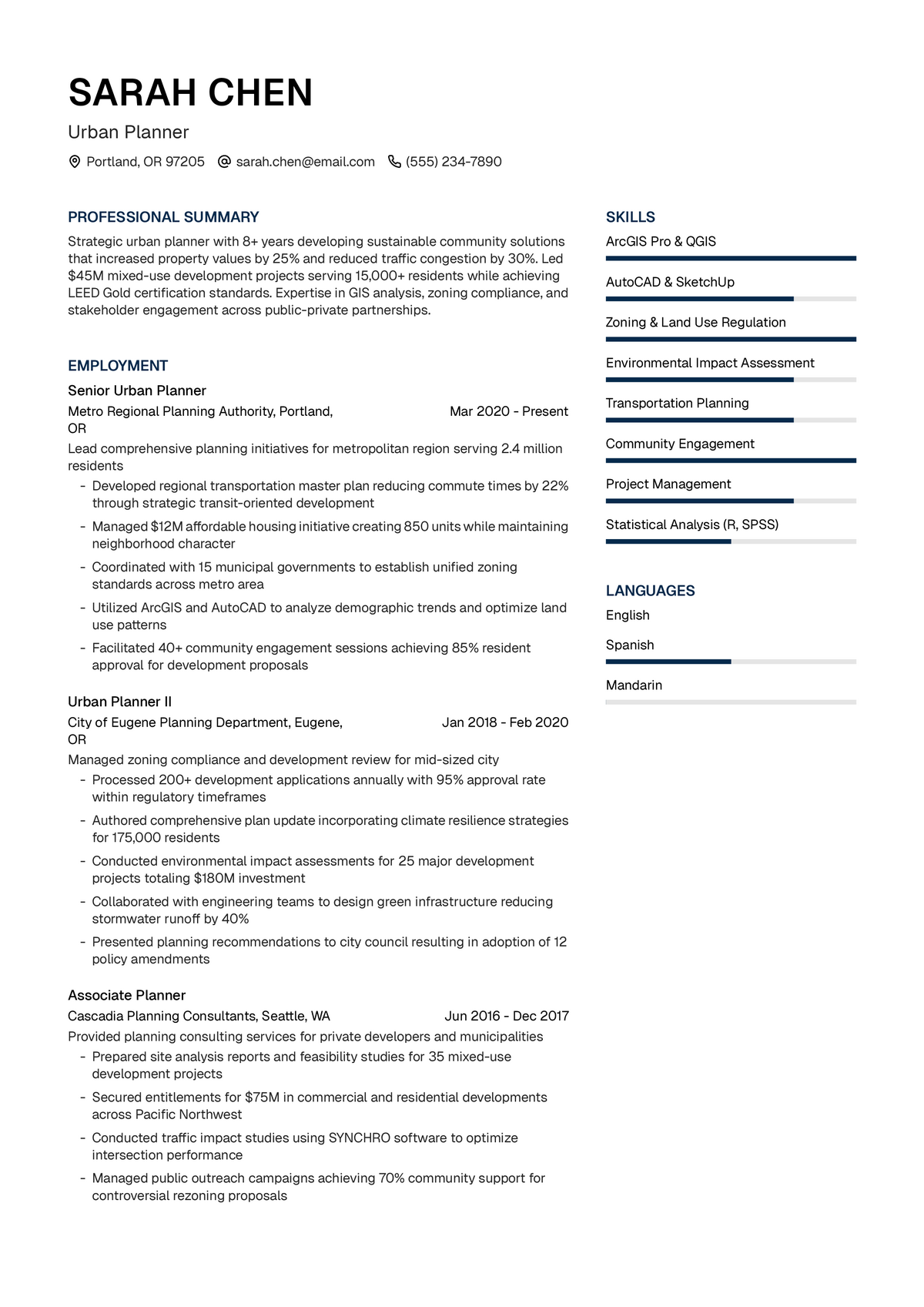 Urban Planner Resume Example & Writing Guide | UseResume AI | UseResume AI