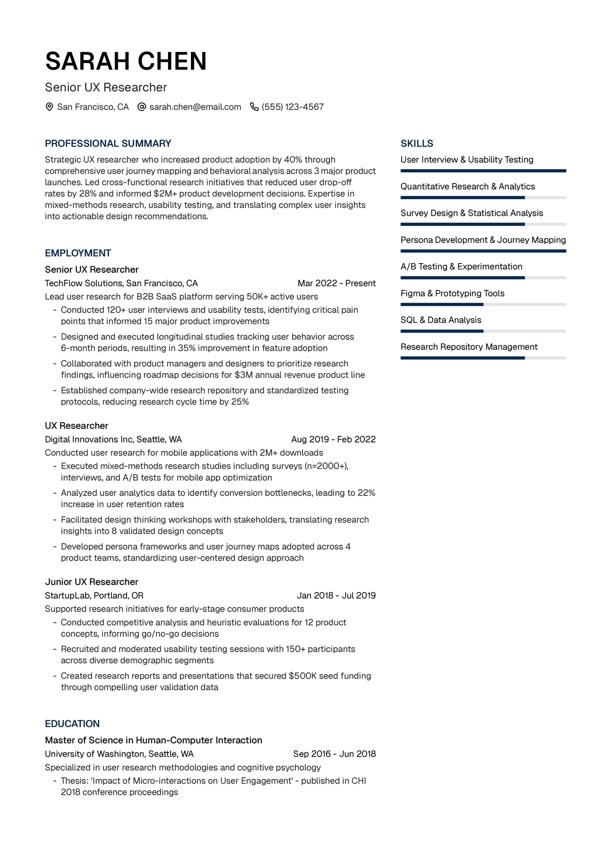 UX Researcher Resume Example & Writing Guide | UseResume AI | UseResume AI