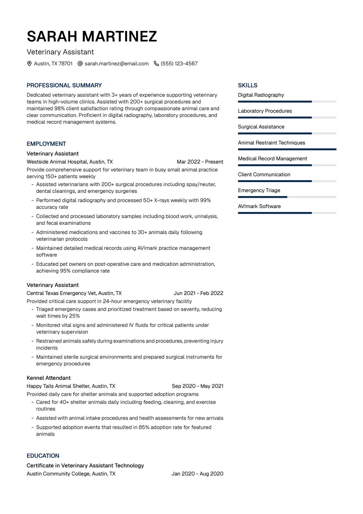 Veterinary Assistant Resume Example & Writing Guide | UseResume